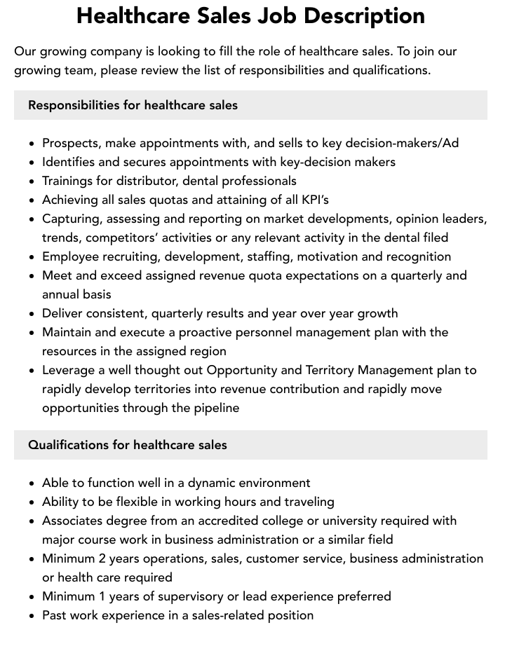 Healthcare Sales Job Description Velvet Jobs Healthcare Sales Job Description Velvet Jobs