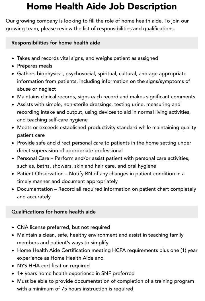 Home Health Aide Job Description Velvet Jobs