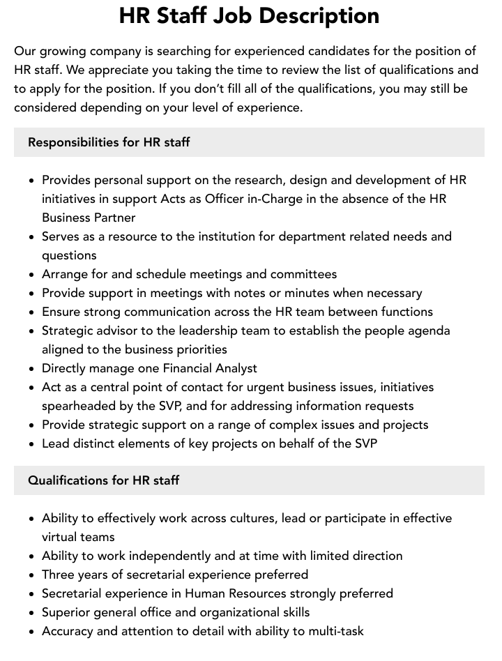 HR Staff Job Description Velvet Jobs HR Staff Job Description Velvet Jobs
