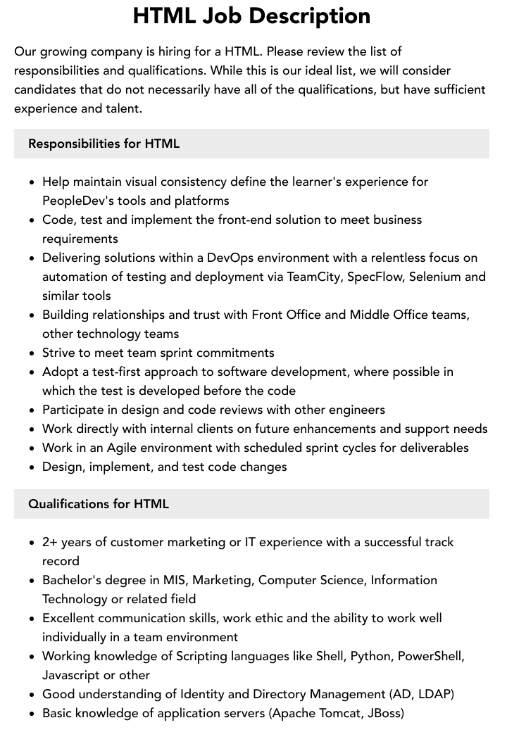 HTML Job Description Velvet Jobs