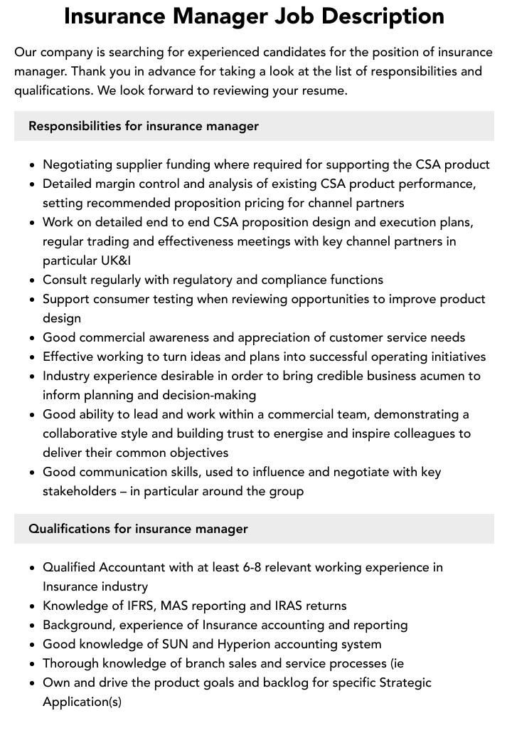 Roles And Responsibilities Of Insurance Sales Executive
