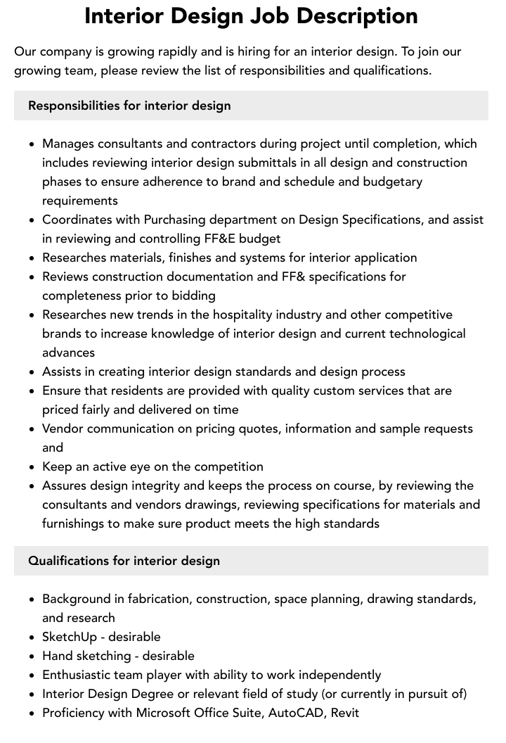Interior Design Description