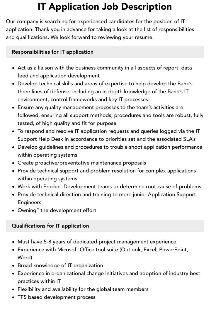 IT Application Job Description Velvet Jobs