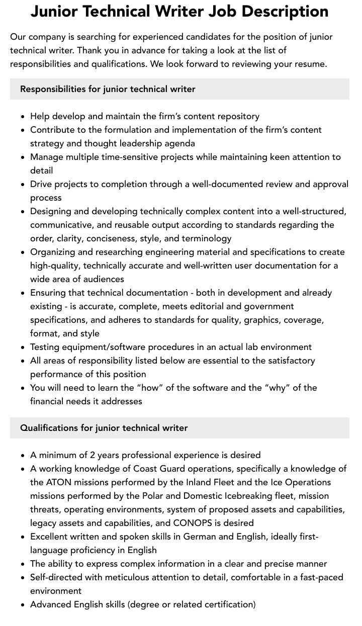 Junior Technical Writer Job Description Velvet Jobs Junior Technical Writer Job Description Velvet Jobs