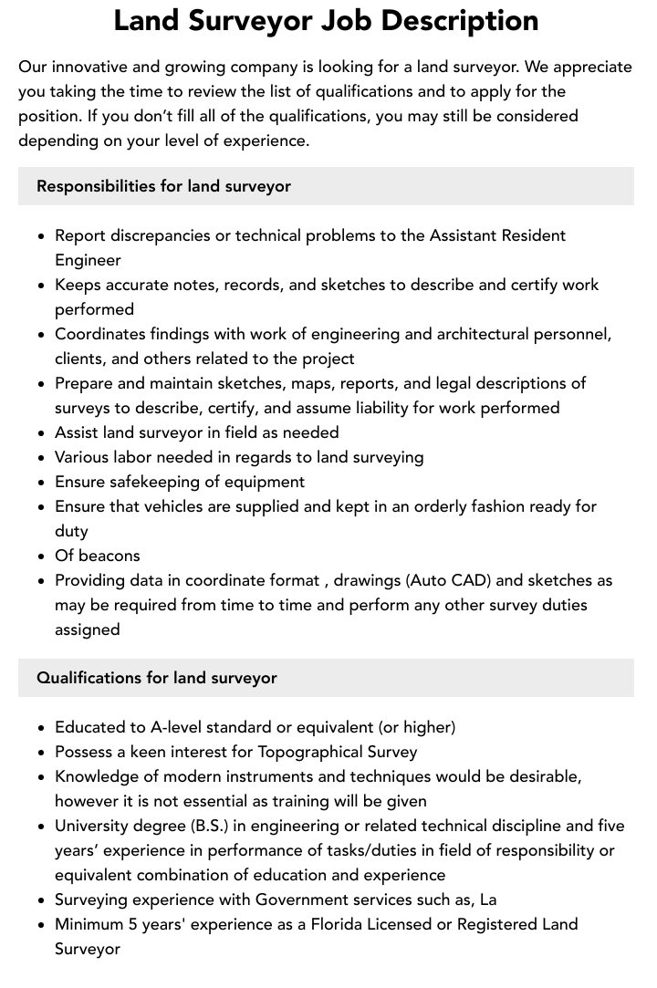Land Surveyor Job Description Velvet Jobs