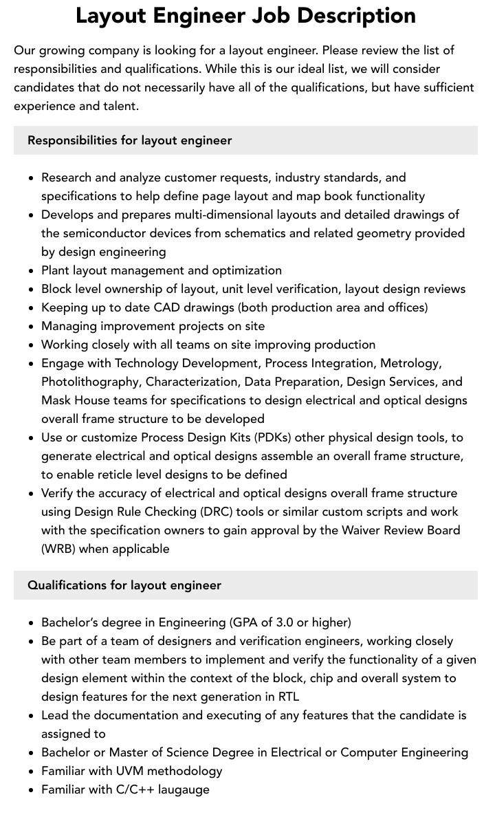 Layout Engineer Job Description Velvet Jobs