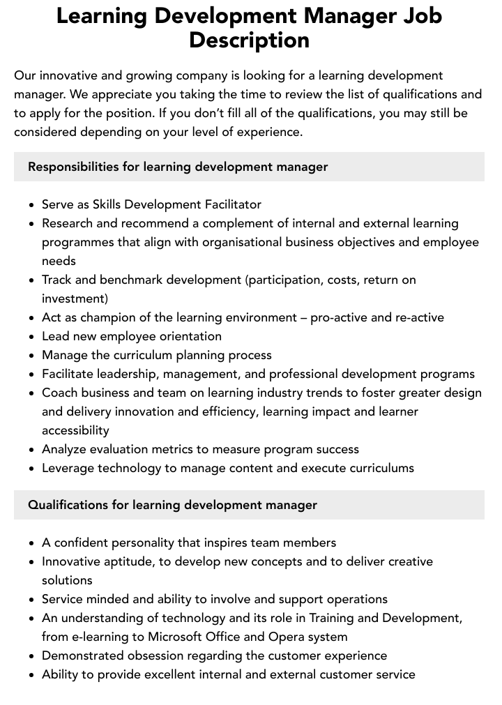 Roles And Responsibilities Of Learning And Development Head