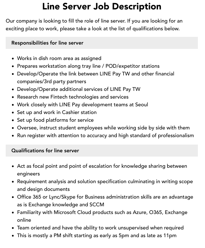 Line Server Job Description Velvet Jobs