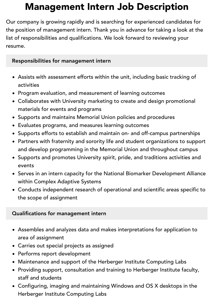 Management Intern Job Description Velvet Jobs Management Intern Job Description Velvet Jobs