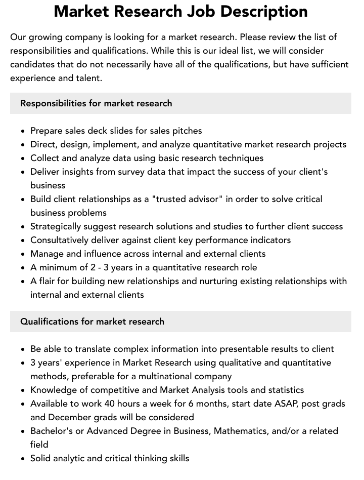 Market Research Job Description Velvet Jobs