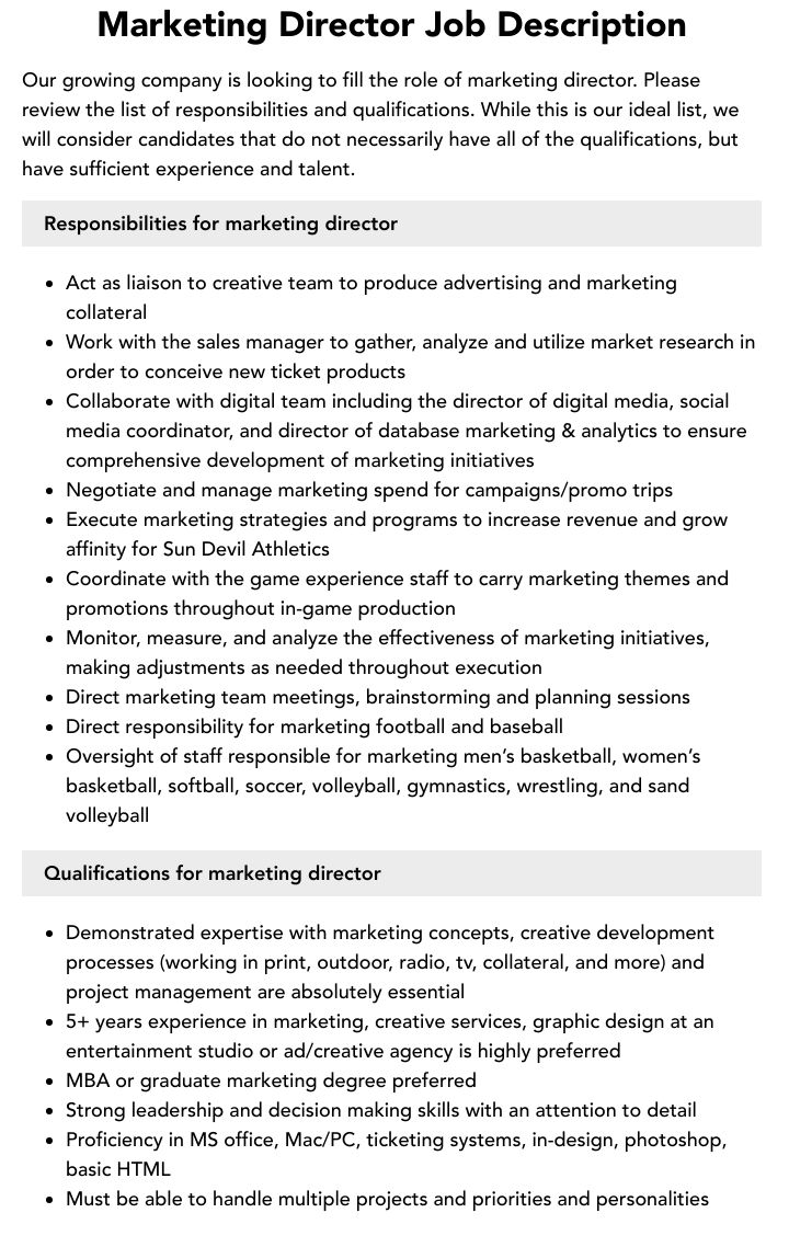 Marketing Director Job Description Velvet Jobs