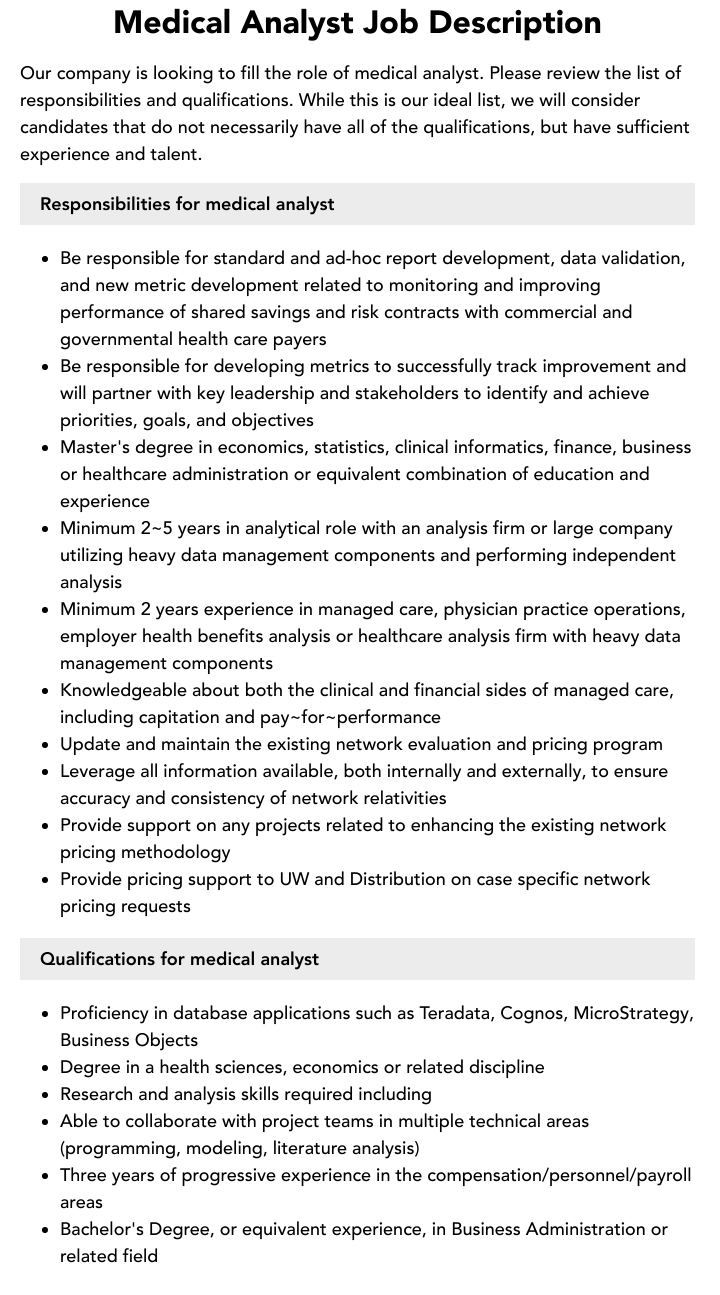 Medical Analyst Job Description Velvet Jobs Medical Analyst Job Description Velvet Jobs