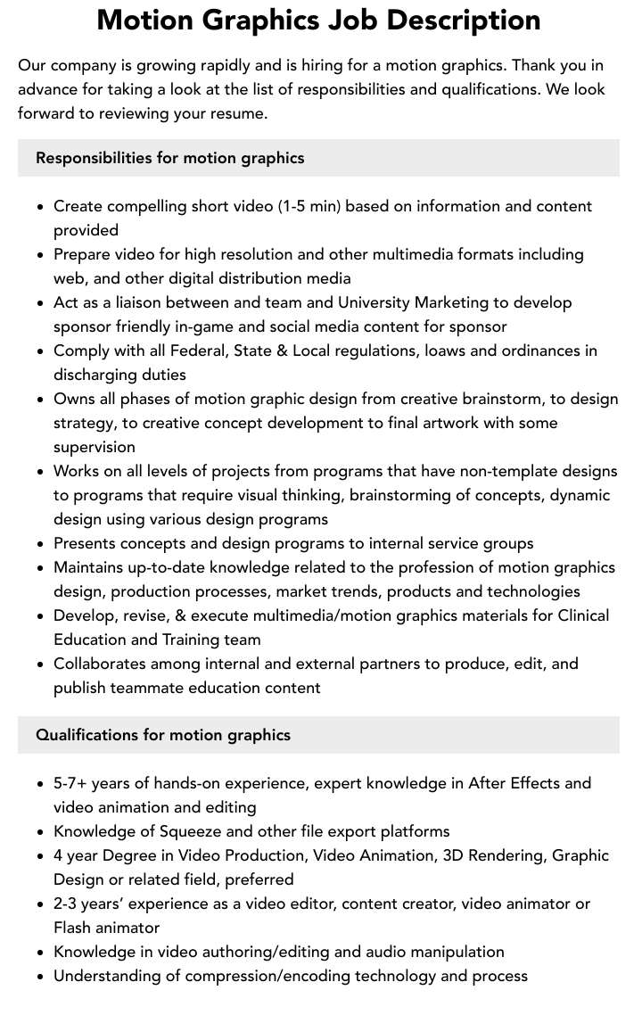 Motion Graphics Job Description Velvet Jobs Motion Graphics Job Description Velvet Jobs
