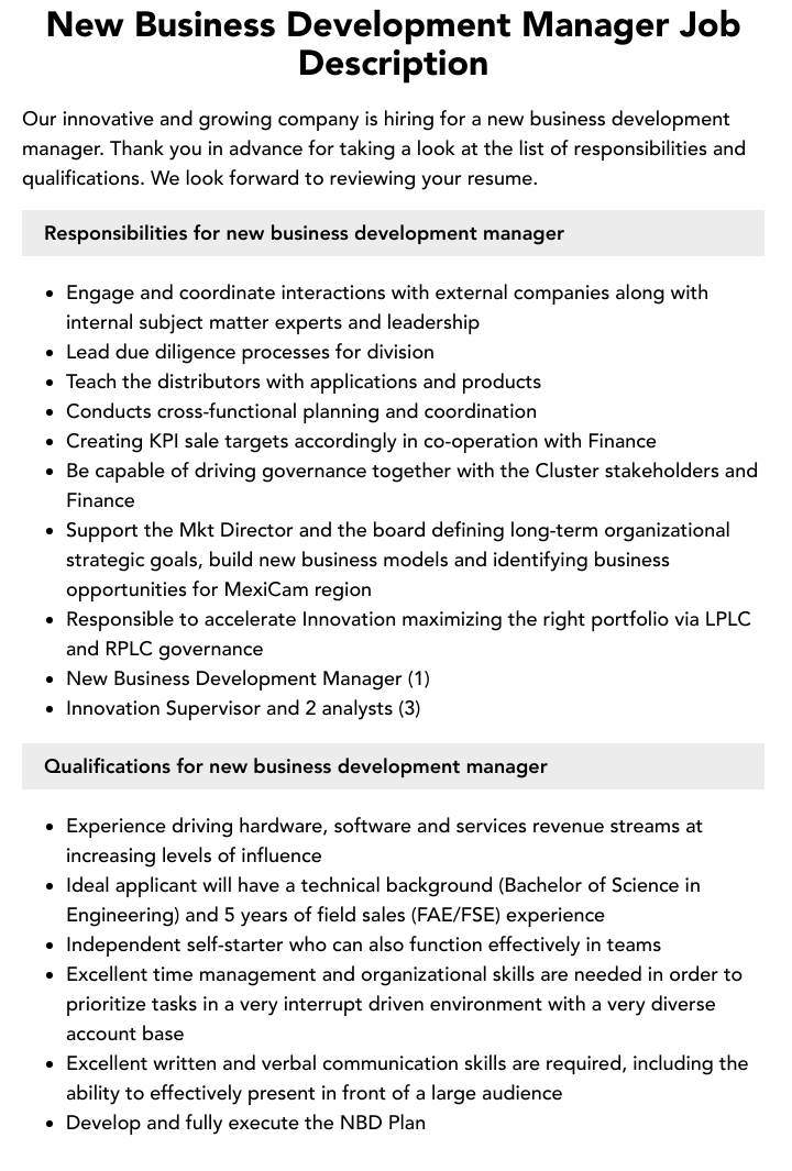 Business Development Manager Job Roles And Responsibilities