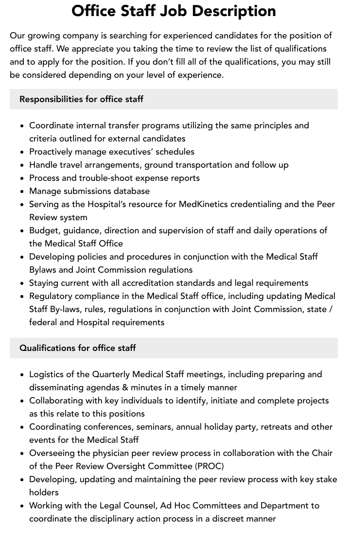 Office Staff Job Description Velvet Jobs