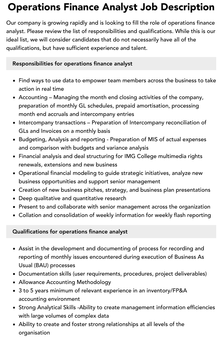 Operations Finance Analyst Job Description Velvet Jobs Operations Finance Analyst Job Description Velvet Jobs