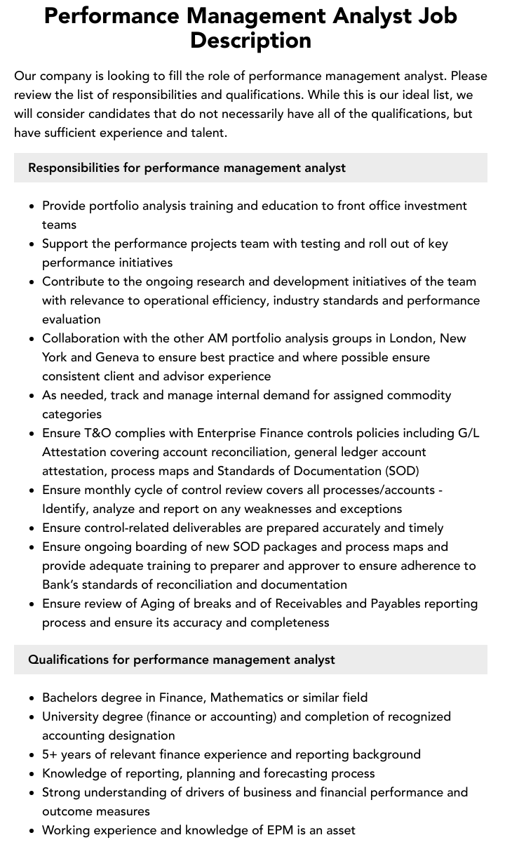 Performance Management Analyst Job Description Velvet Jobs Performance Management Analyst Job Description Velvet Jobs