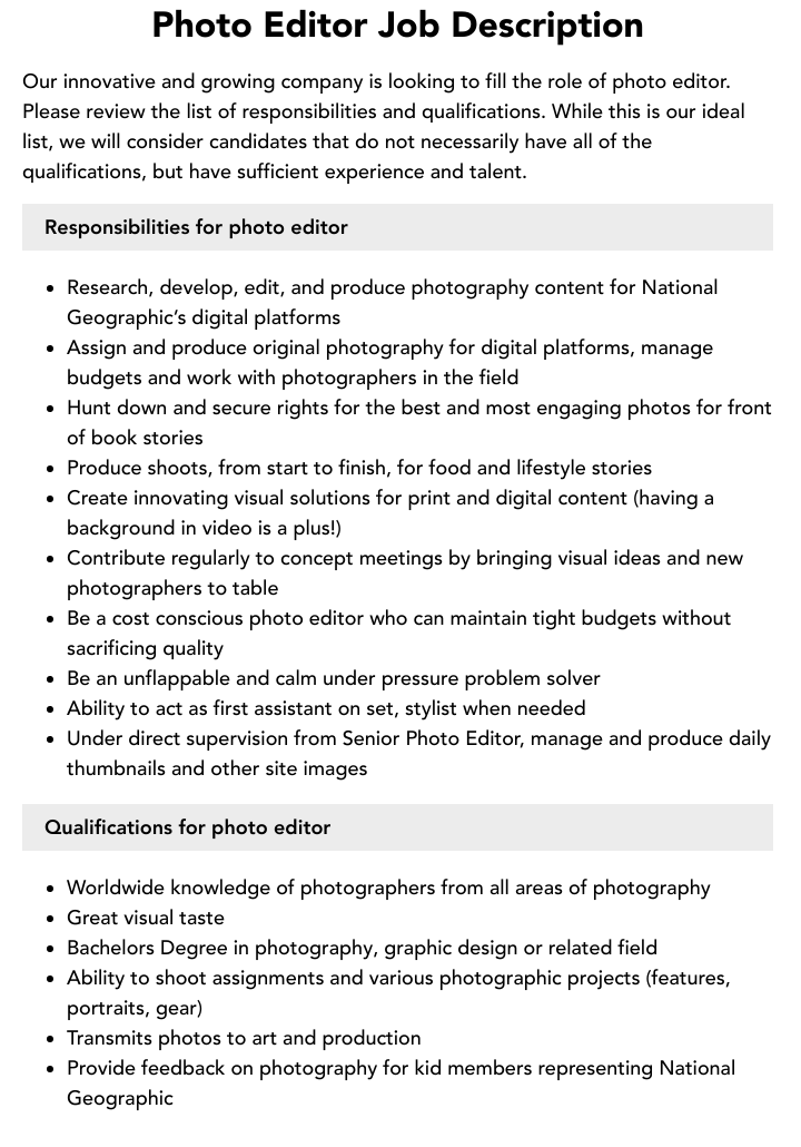 Photo Editor Job Description Velvet Jobs