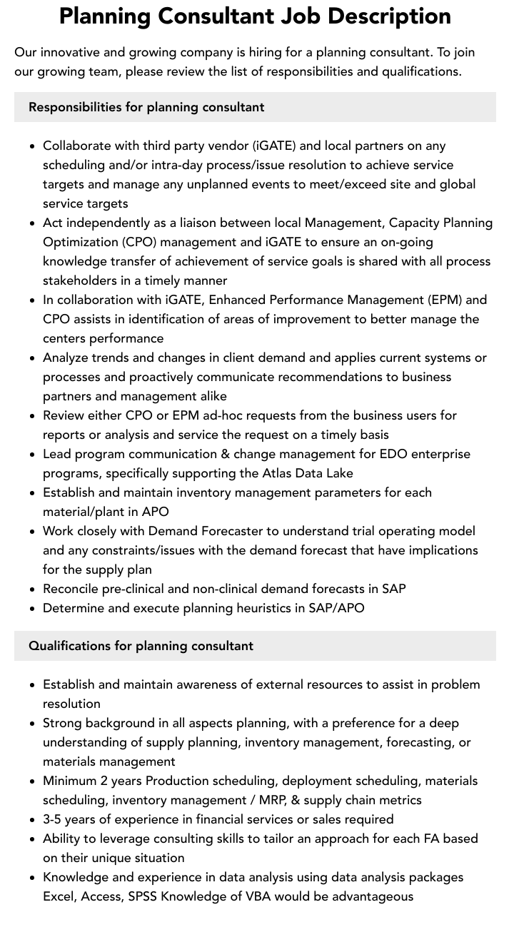 Planning Consultant Job Description Velvet Jobs