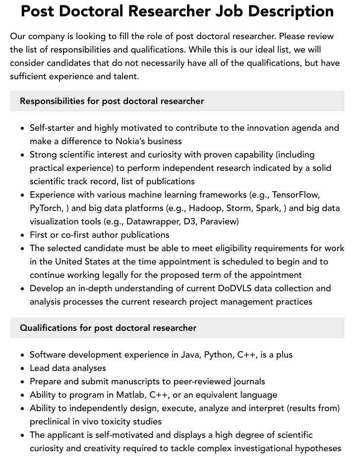 Post Doctoral Researcher Job Description Velvet Jobs