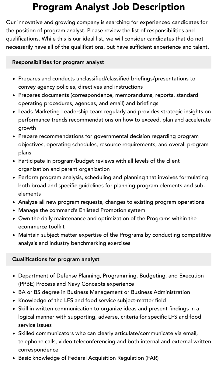 Program Analyst Job Description Velvet Jobs Program Analyst Job Description Velvet Jobs