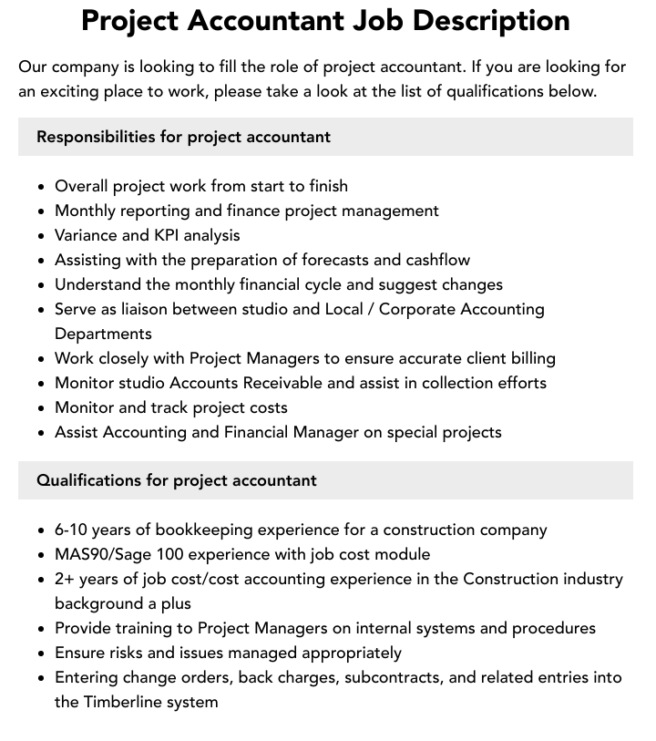 What Are The Roles And Responsibilities Of Project Accountant