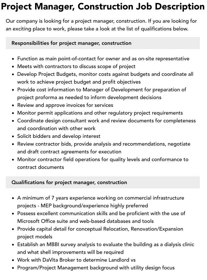 Manager Construction Job Description Free 9 Sample Office Manager