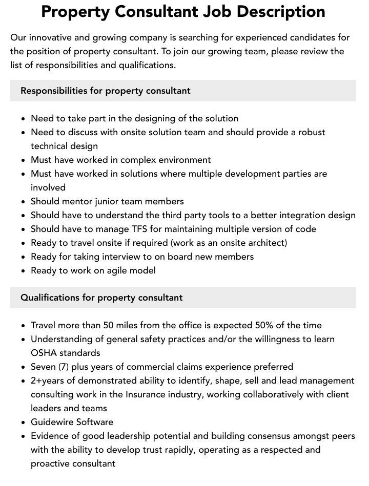 Property Consultant Job Description Velvet Jobs