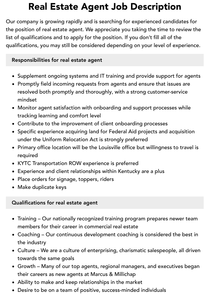 Real Estate Agent Job Description Velvet Jobs