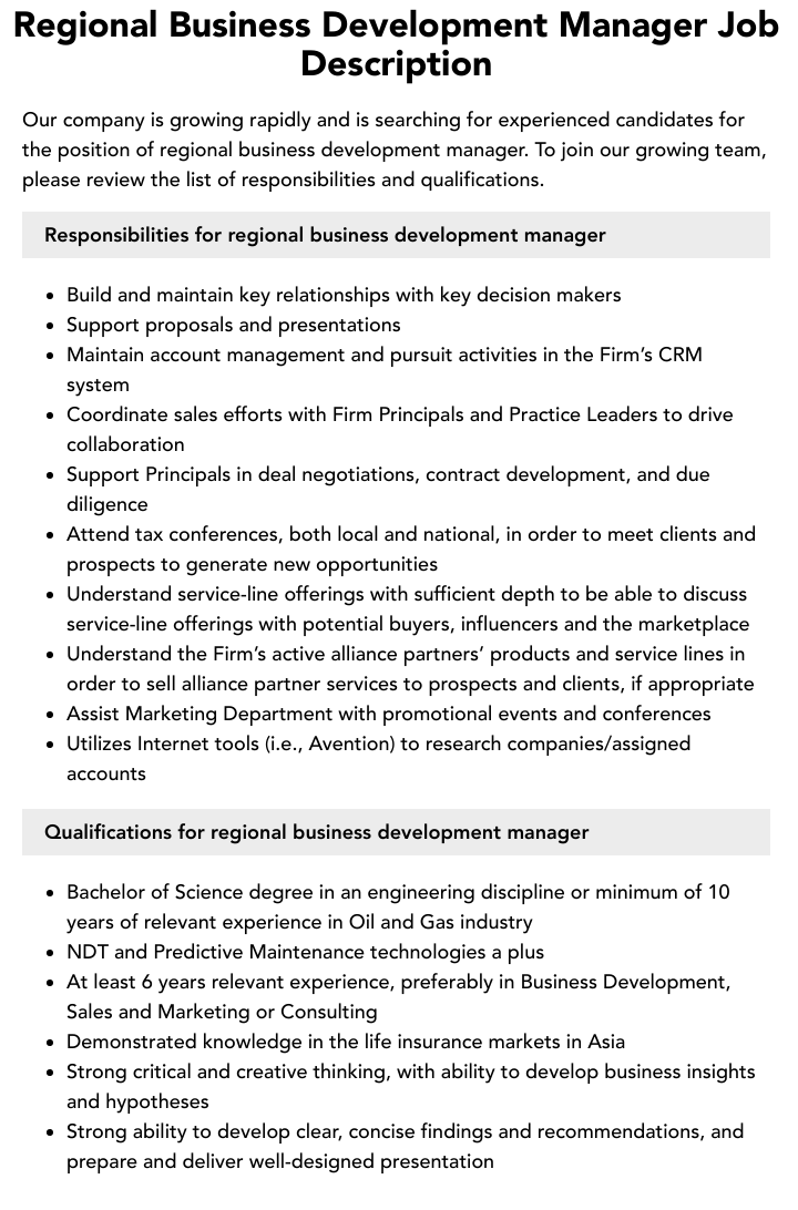 Regional Business Development Manager Job Description Velvet Jobs