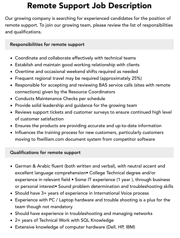 Remote Support Job Description Velvet Jobs