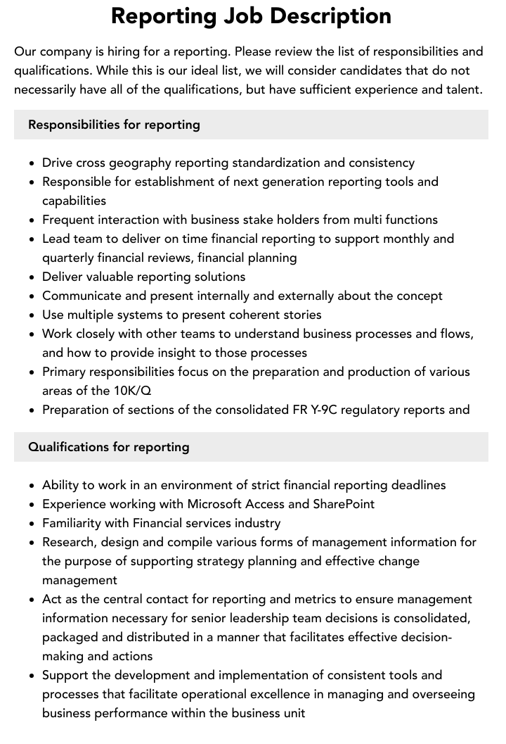 Reporting Job Description Velvet Jobs Reporting Job Description Velvet Jobs