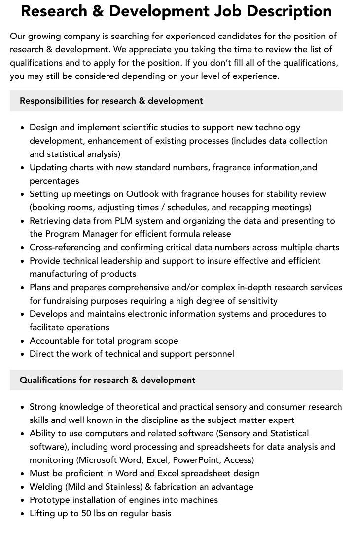 Research Development Job Description Velvet Jobs