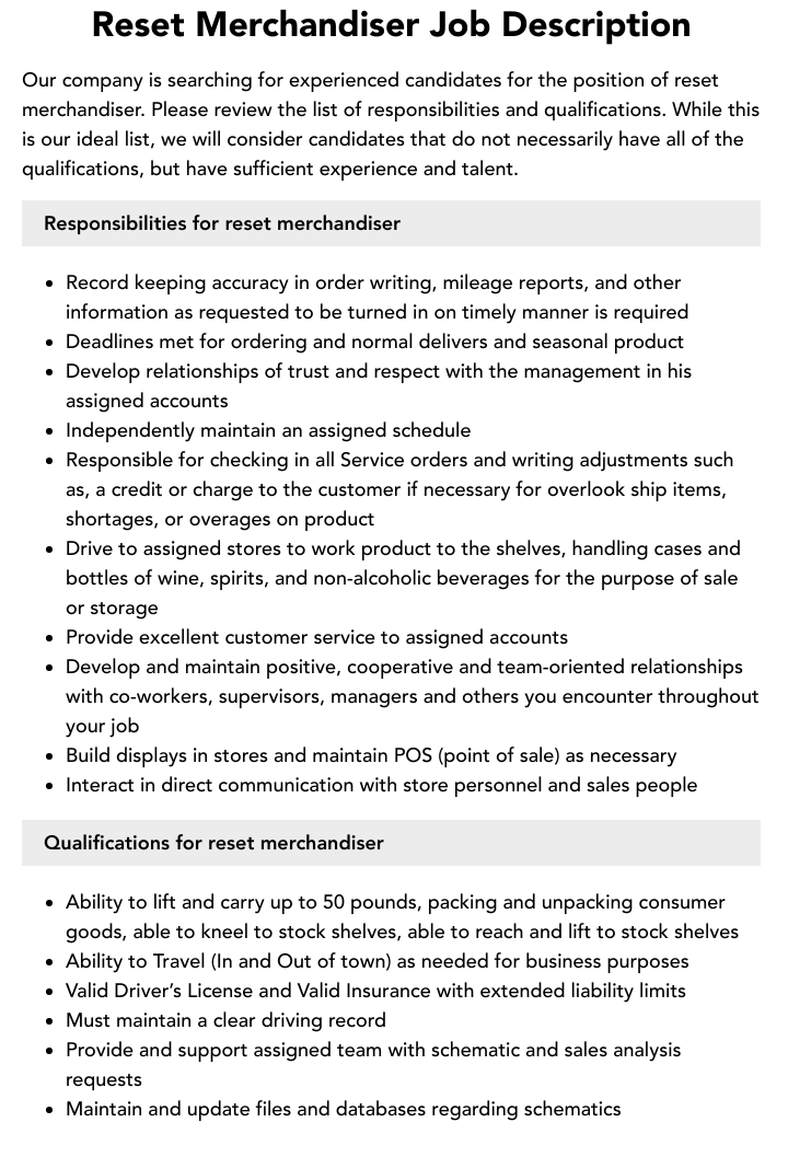 Reset Merchandiser Job Description Velvet Jobs Reset Merchandiser Job Description Velvet Jobs
