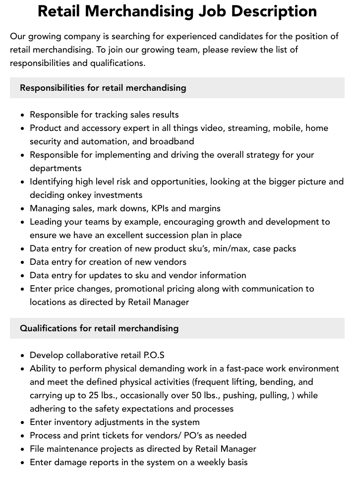 Retail Merchandising Job Description Velvet Jobs Retail Merchandising Job Description Velvet Jobs