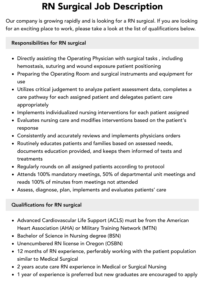 RN Surgical Job Description Velvet Jobs RN Surgical Job Description Velvet Jobs