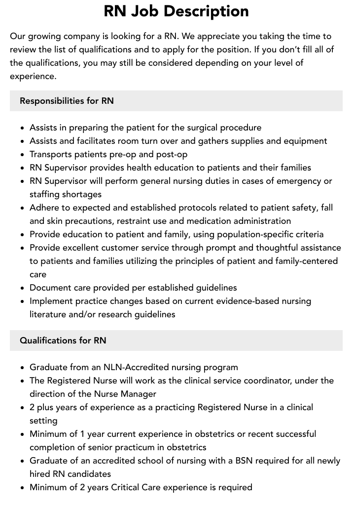 RN Job Description Velvet Jobs