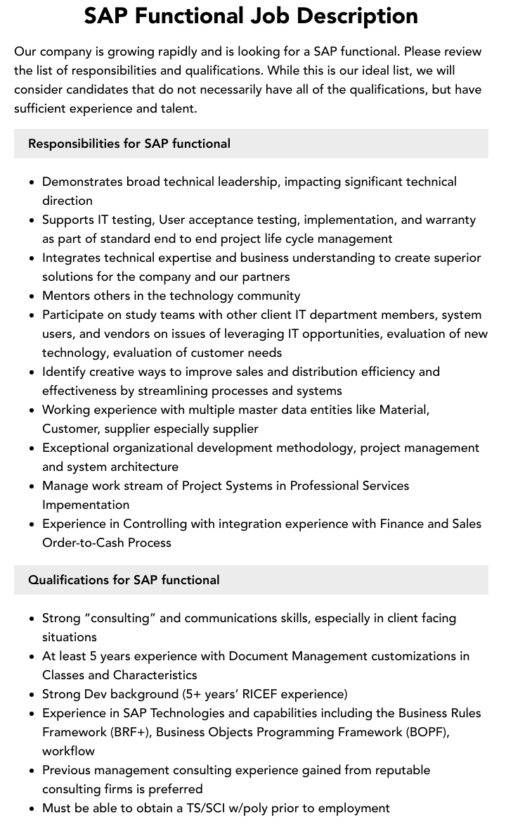 SAP Functional Job Description Velvet Jobs SAP Functional Job Description Velvet Jobs