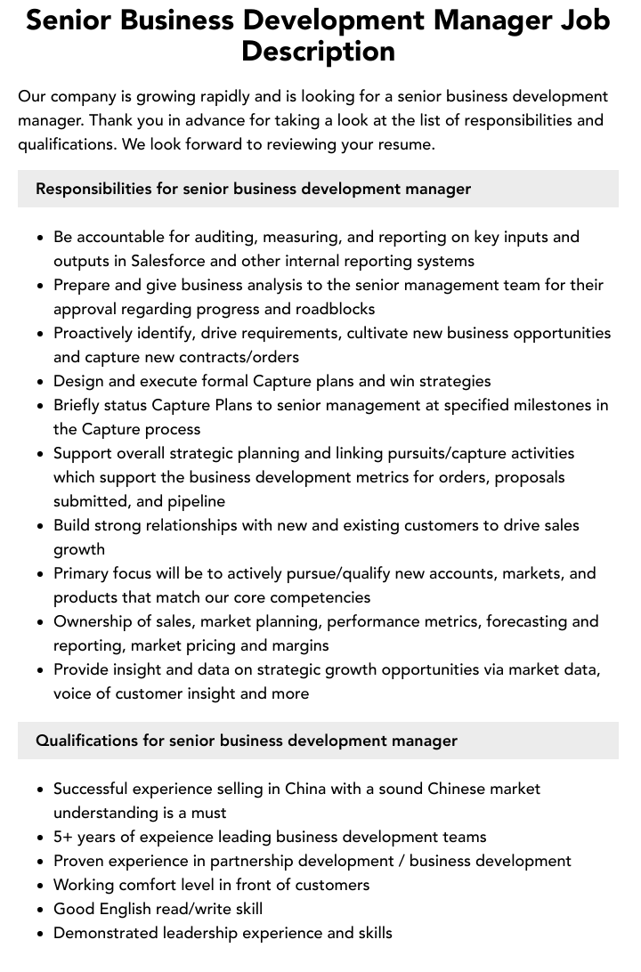Business Development Manager Job Roles And Responsibilities