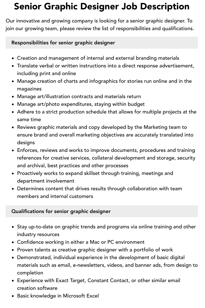 Senior Graphic Designer Job Description Velvet Jobs