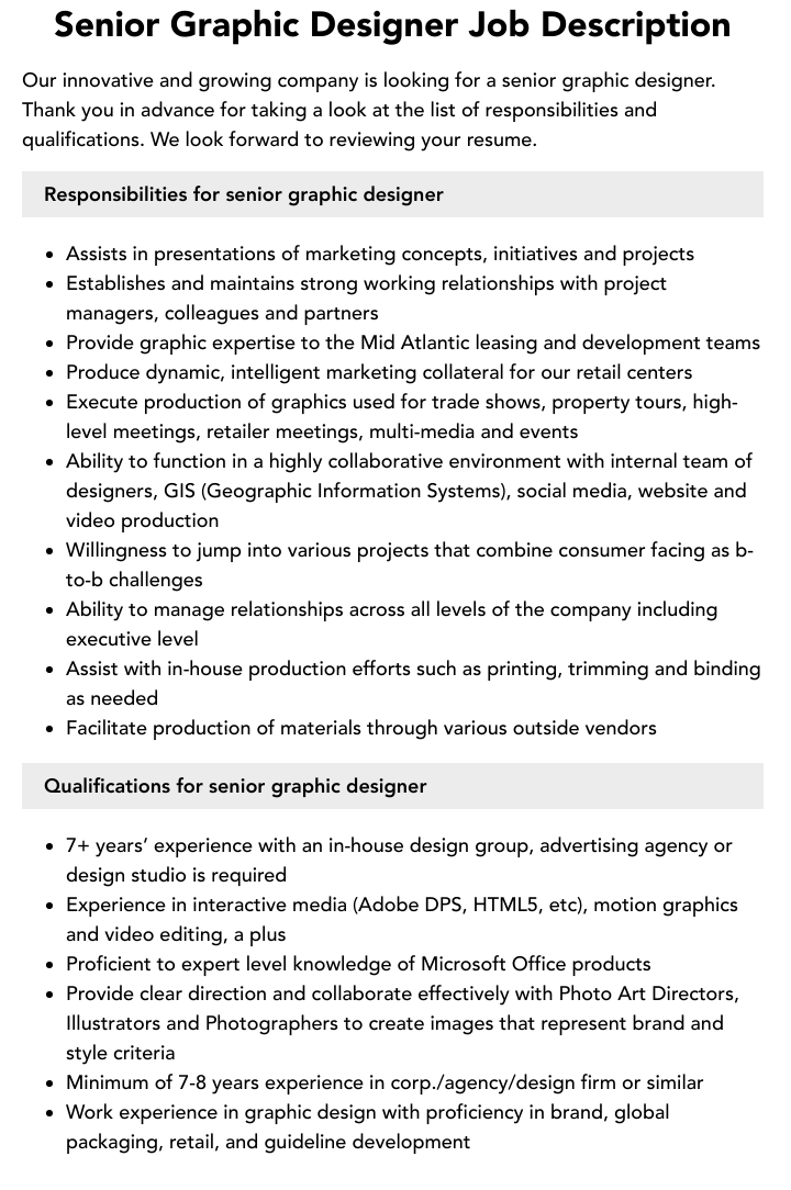 Senior Graphic Designer Job Description Velvet Jobs