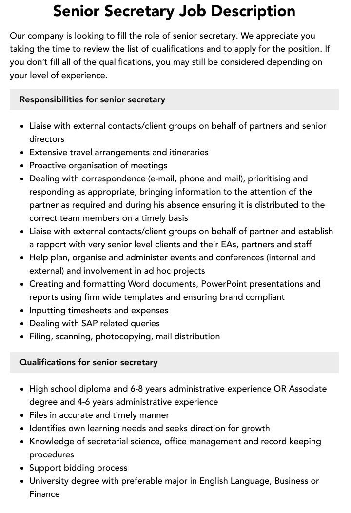 School Secretary Job Description