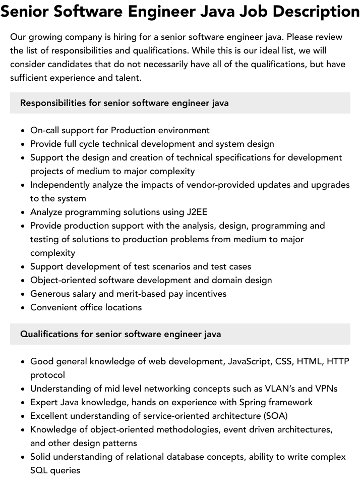 Senior Software Engineer Java Job Description Velvet Jobs