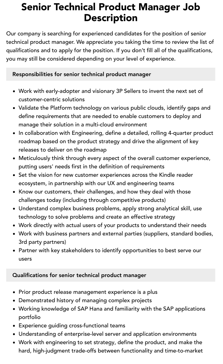 Senior Technical Product Manager Job Description Velvet Jobs