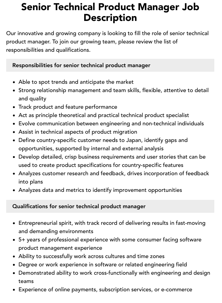 Senior Technical Product Manager Job Description Velvet Jobs