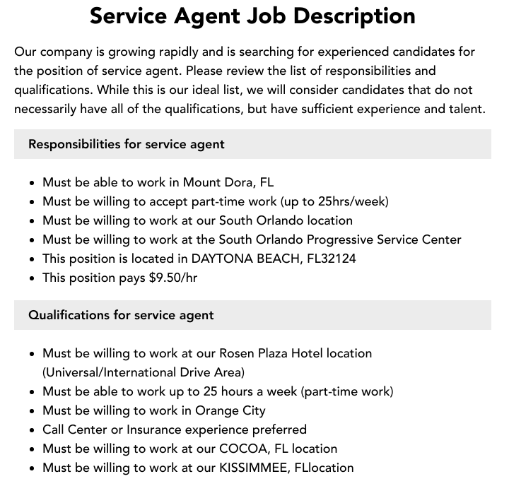 Service Agent Job Description Velvet Jobs