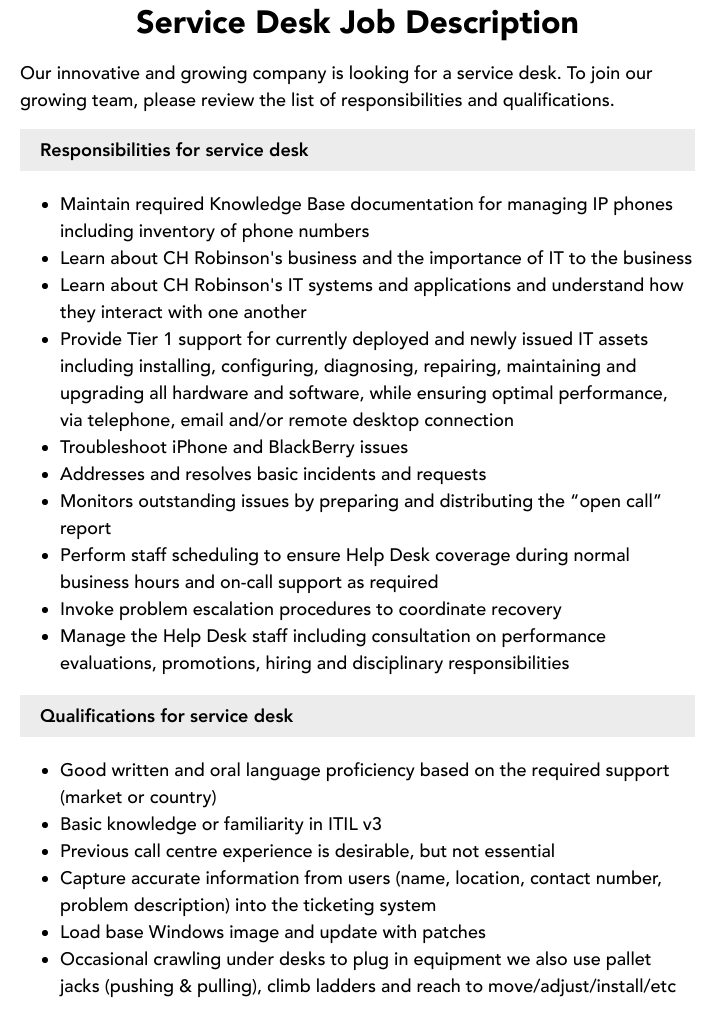 Service Desk Job Description Velvet Jobs