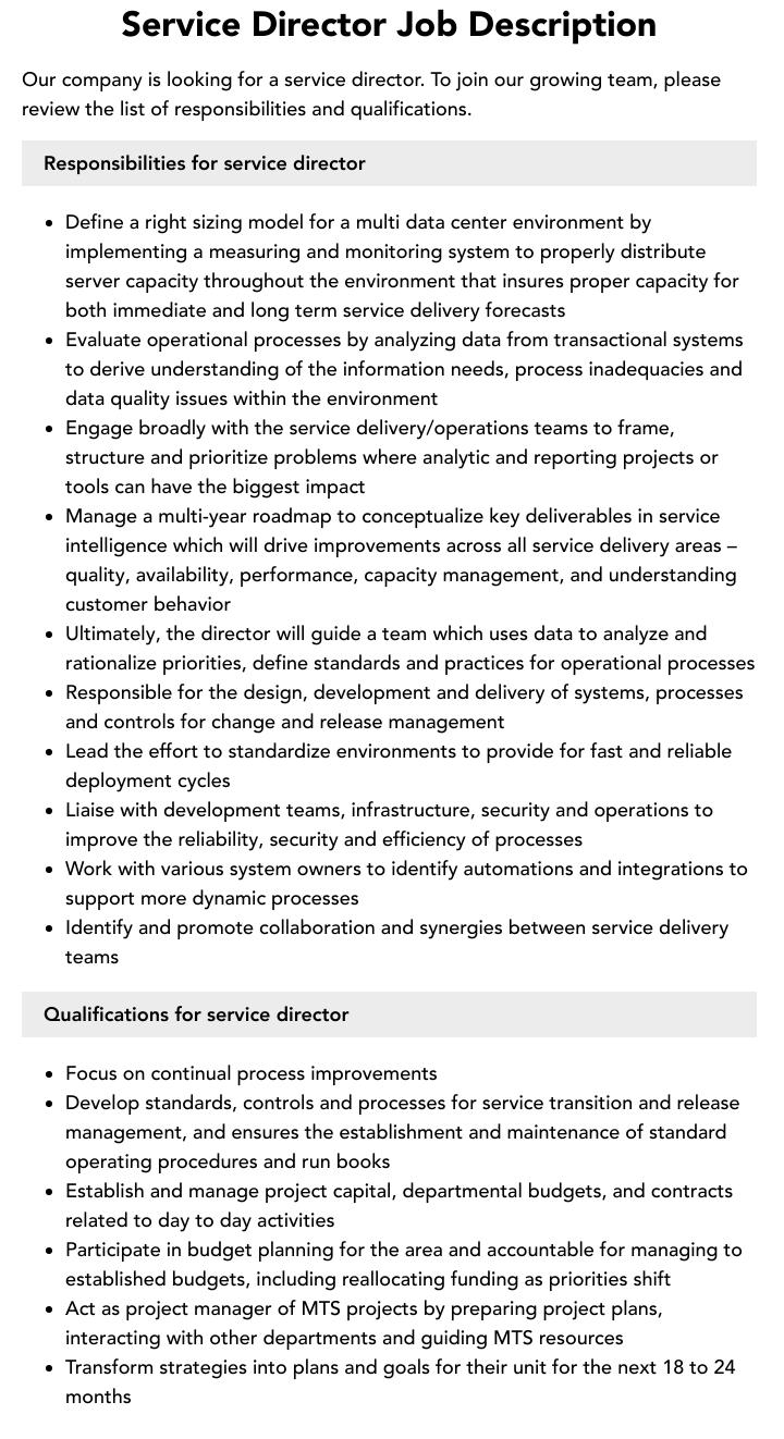 Service Director Job Description Velvet Jobs