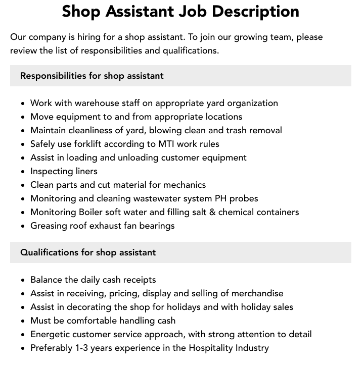  Shop Assistant Job Description Velvet Jobs