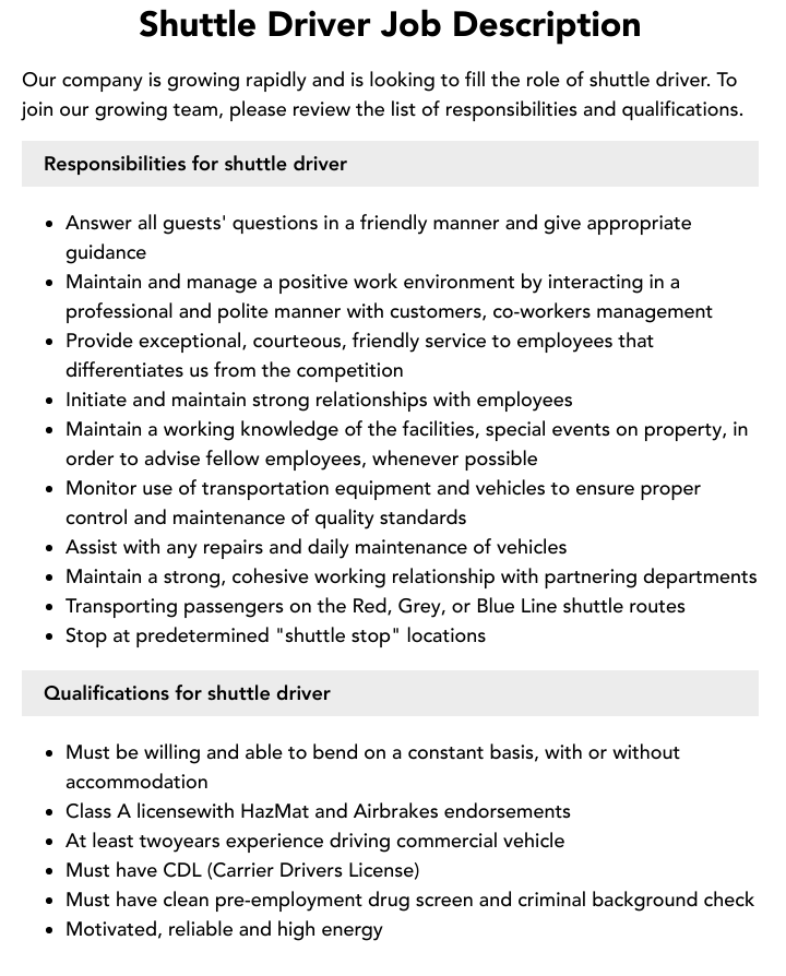 Shuttle Driver Job Description Velvet Jobs Shuttle Driver Job Description Velvet Jobs